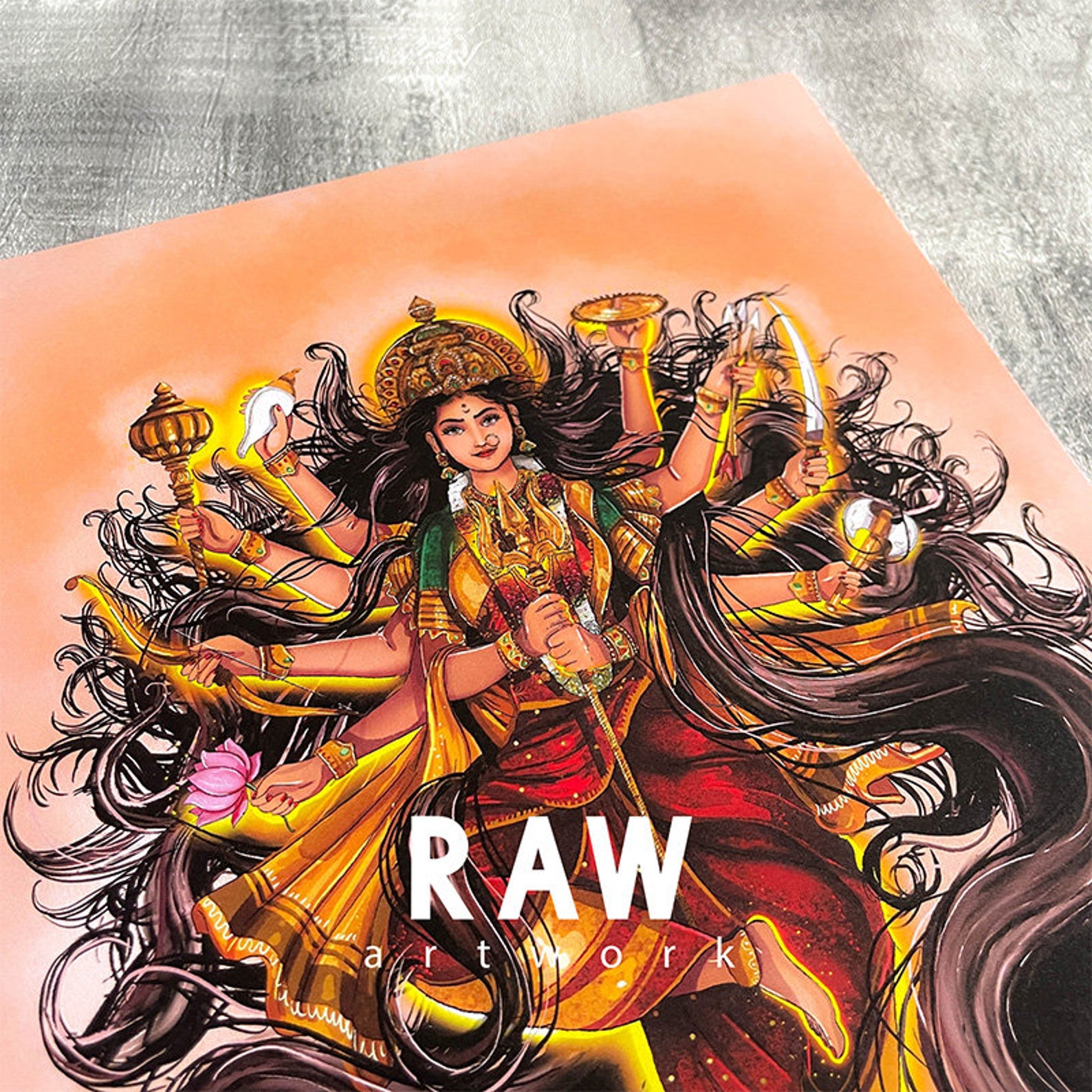 Durga Maa Cream, Artwork, Hindu Gift, Durga Maa Colourful, Durga Maa ...