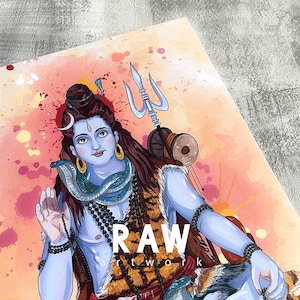 Lord Shiva Artwork, Hindu Gift, Shiva Colourful, Shiva Wallart, Shiva ...