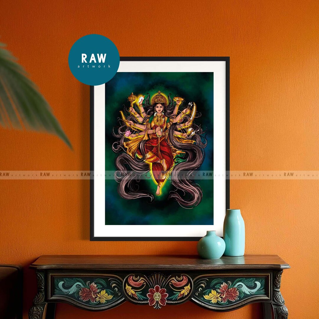 Durga Maa Navy, Artwork, Hindu Gift, Durga Maa Colourful, Durga Maa ...