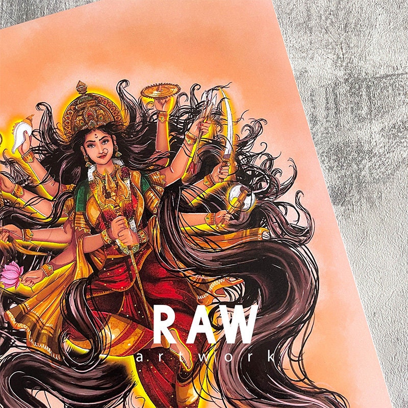 Durga Maa Cream, Artwork, Hindu Gift, Durga Maa Colourful, Durga Maa ...