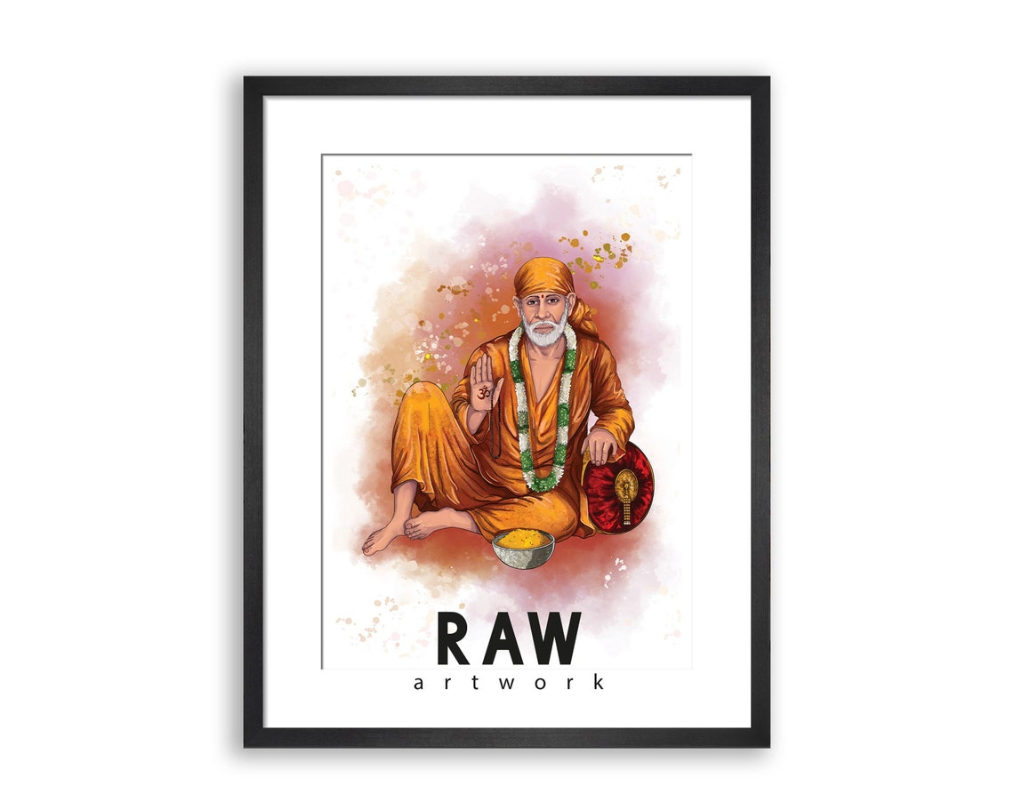Shirdi Sai Baba Artwork, Hindu Gift, Sai Baba Colourful, Sai Baba ...