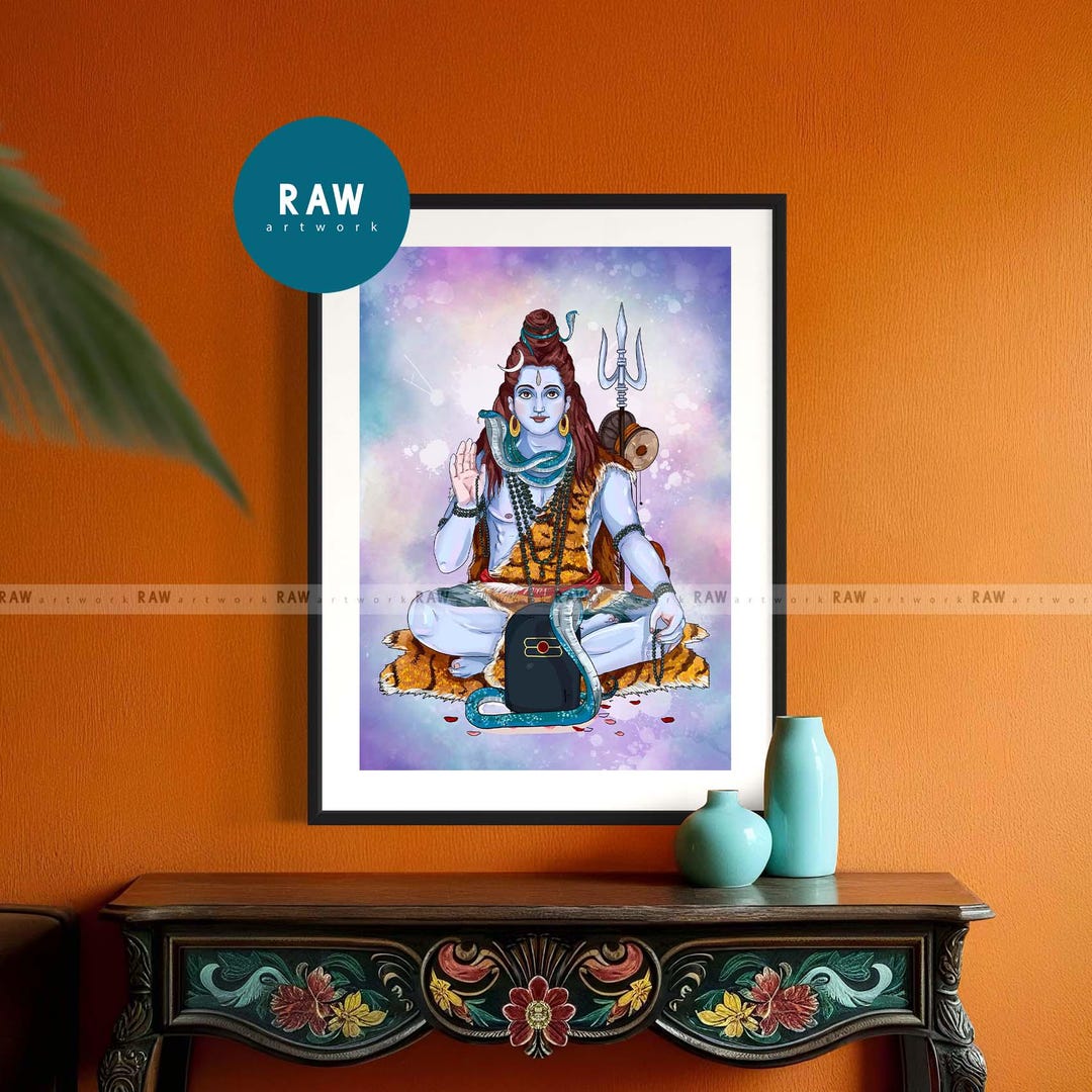 Lord Shiva Artwork, Hindu Gift, Shiva Cream Colourful, Shiva Wallart ...