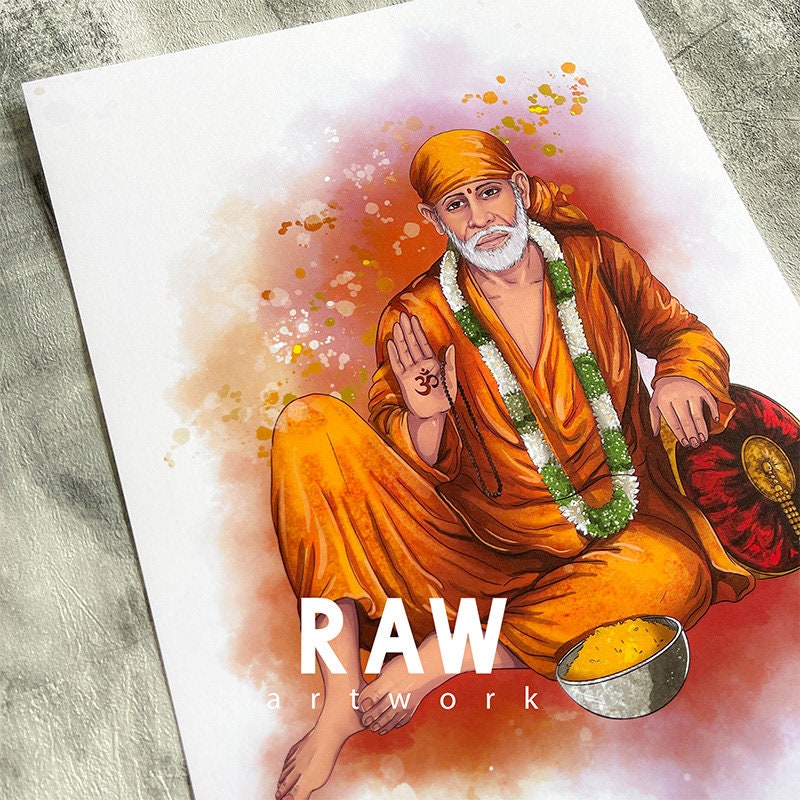 Shirdi Sai Baba Artwork, Hindu Gift, Sai Baba Colourful, Sai Baba ...