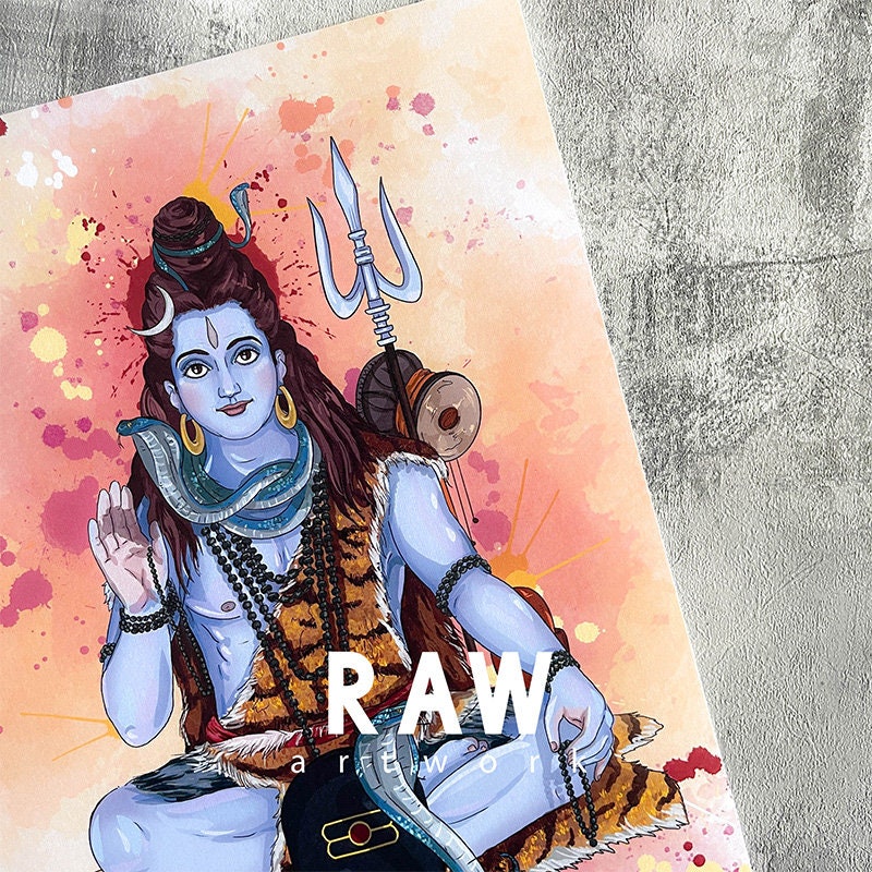 Lord Shiva Artwork, Hindu Gift, Shiva Colourful, Shiva Wallart, Shiva ...