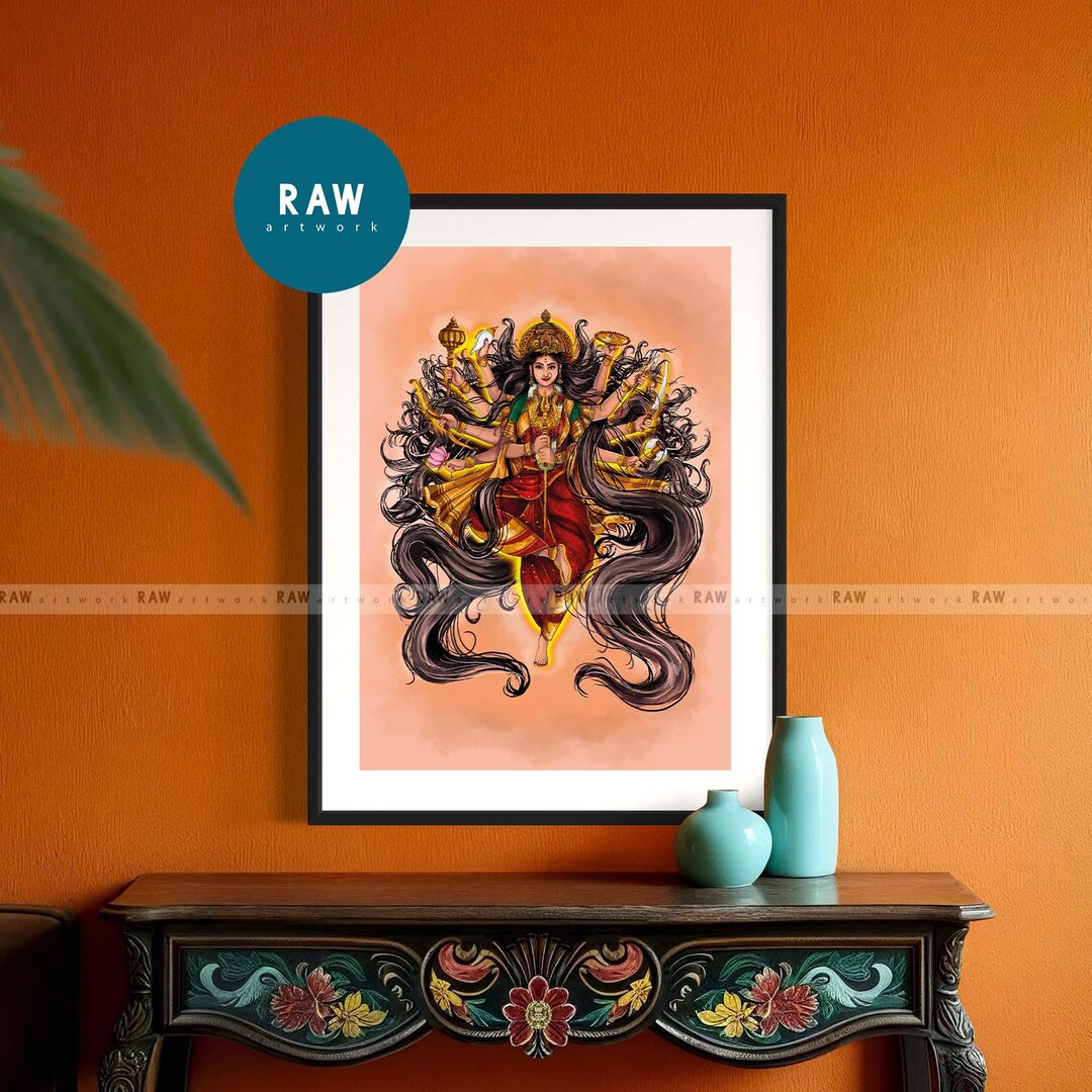Durga Maa Cream, Artwork, Hindu Gift, Durga Maa Colourful, Durga Maa ...