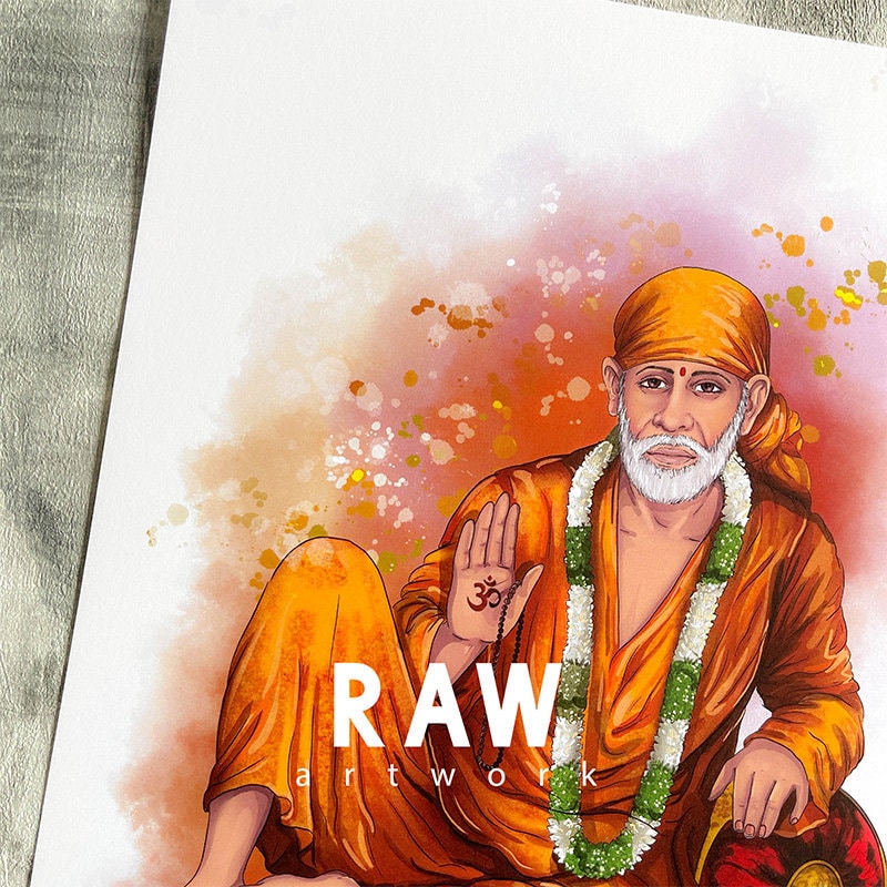 Shirdi Sai Baba Artwork, Hindu Gift, Sai Baba Colourful, Sai Baba ...