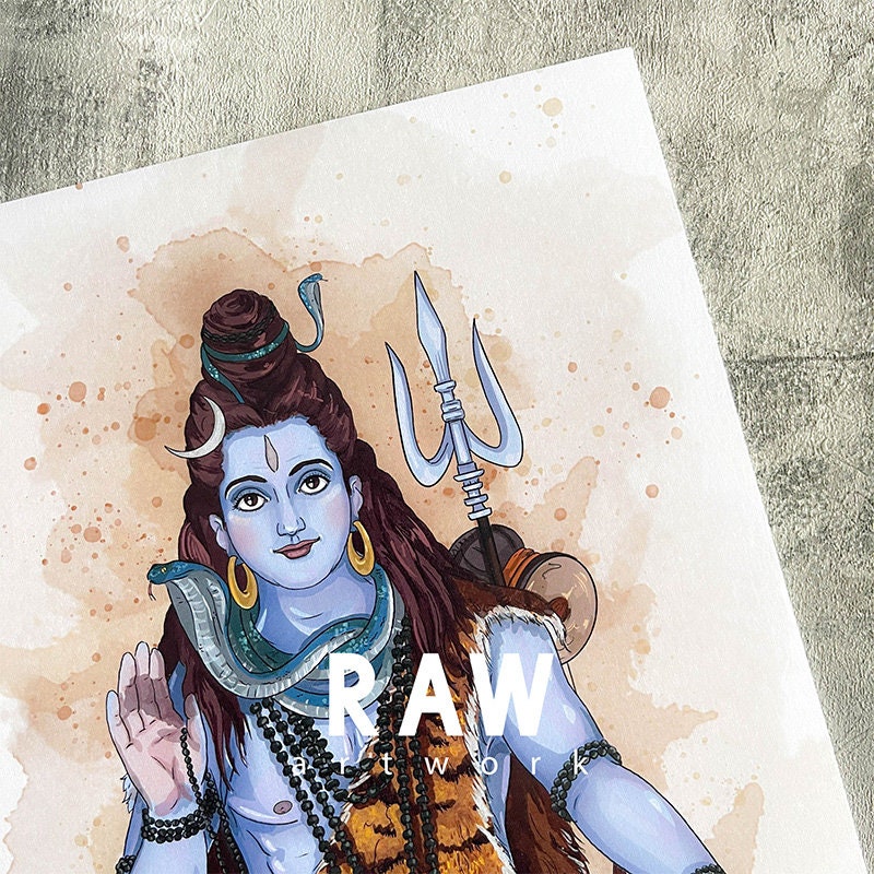 Lord Shiva Artwork Hindu Gift Shiva Cream Colourful Shiva - Etsy