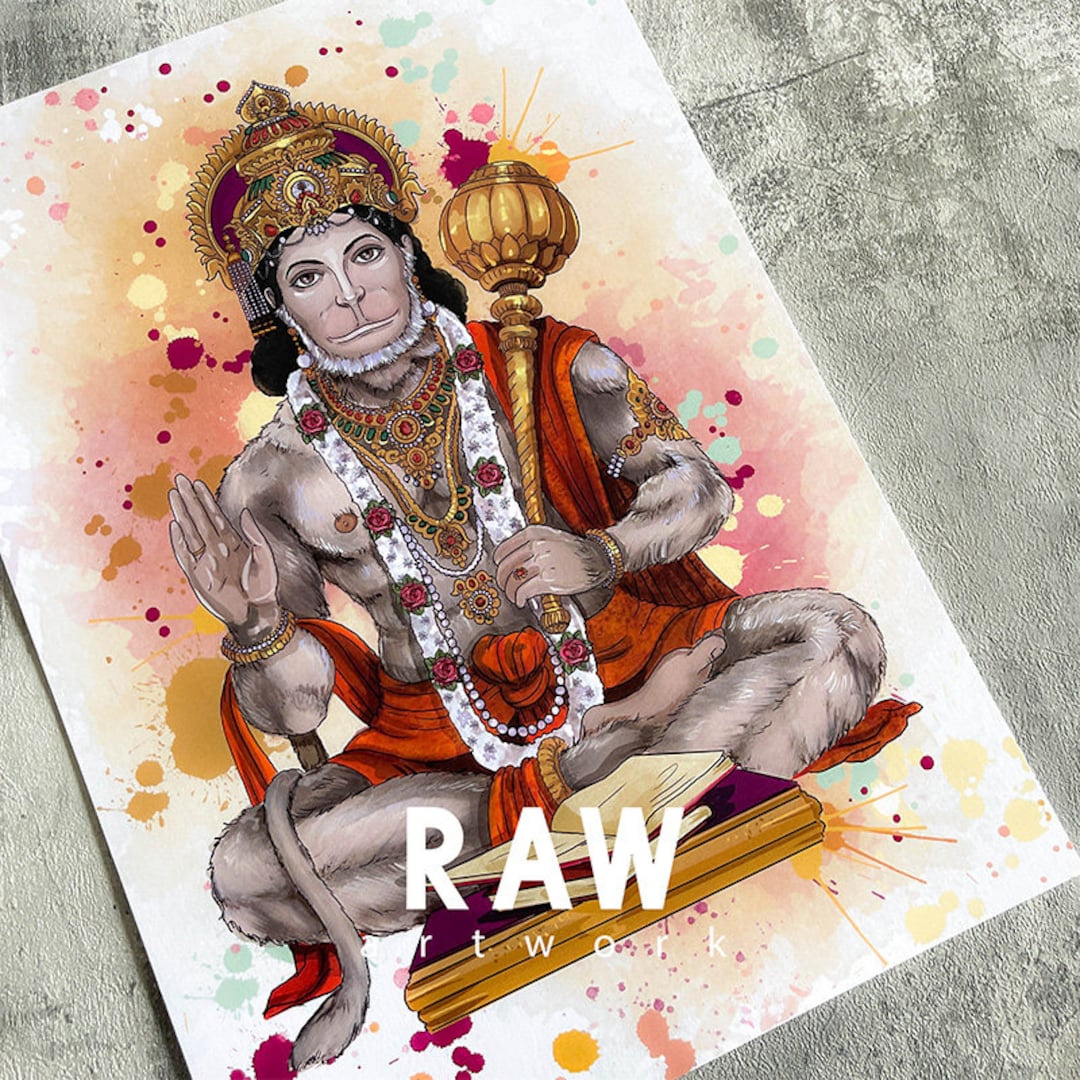 Hanuman Artwork, Hindu Gift, Hanuman Colourful, Hanuman Wallart ...