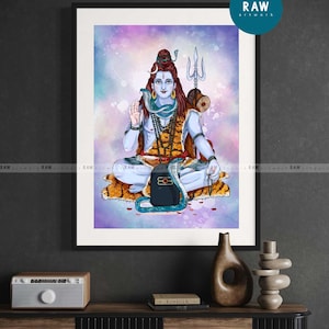 Lord Shiva Artwork, Hindu Gift, Shiva Cream Colourful, Shiva Wallart ...