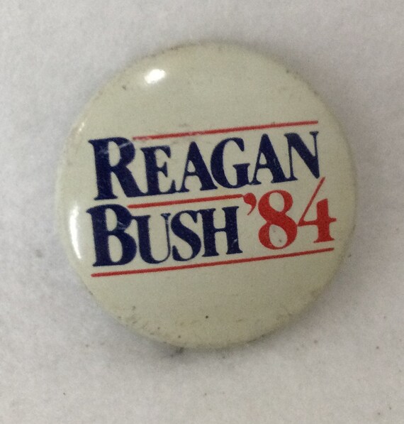 Vintage Reagan Bush Political Metal Pin Push Button S… - Gem