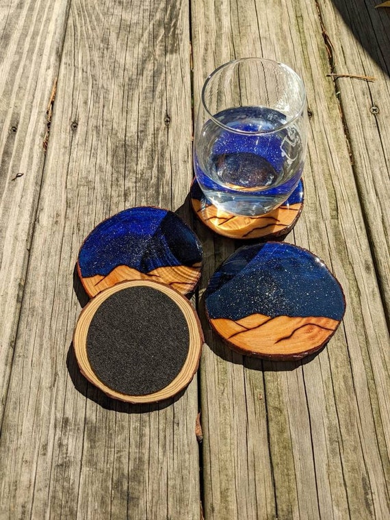 Adirondack Mountains Live Edge Wood Burned Coasters Set of - Etsy