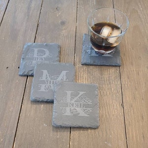 Monogram Engraved Slate Coasters Four Inch Slate Coasters Set - Etsy