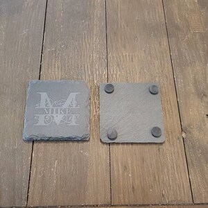 Monogram Engraved Slate Coasters Four Inch Slate Coasters Set - Etsy