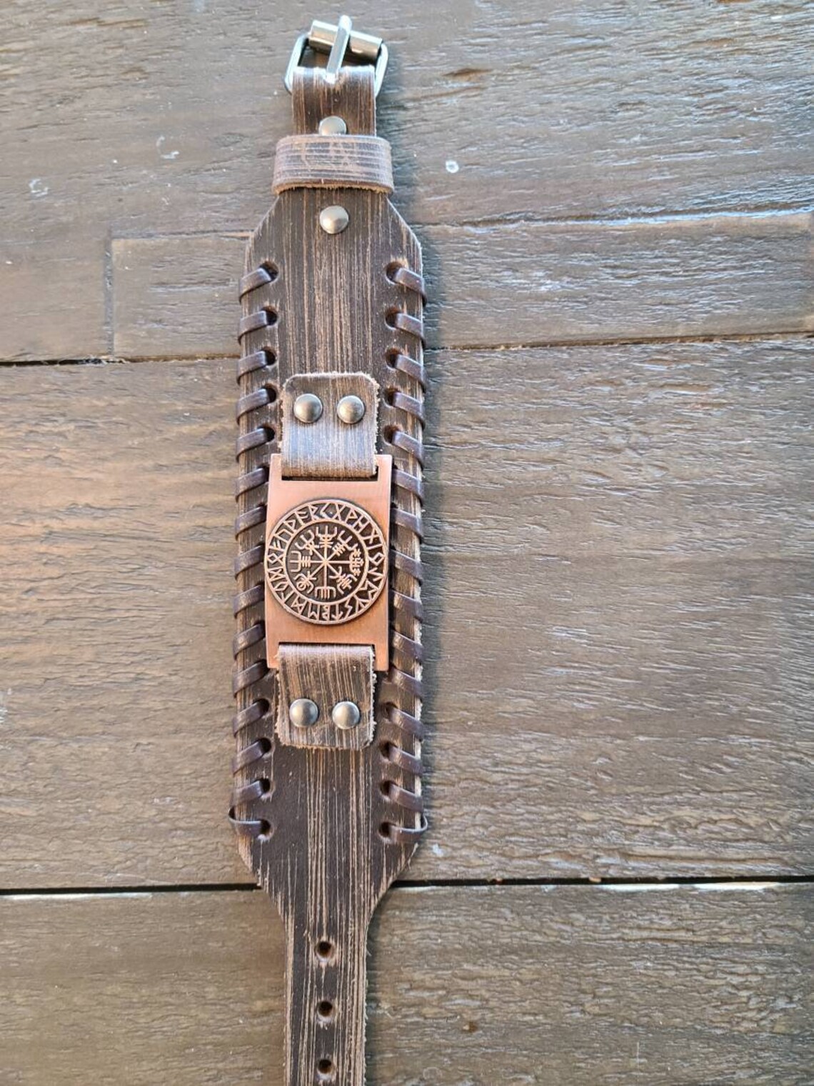 Viking/norse/celtic Leather Arm Cuff With Metal Plate | Etsy