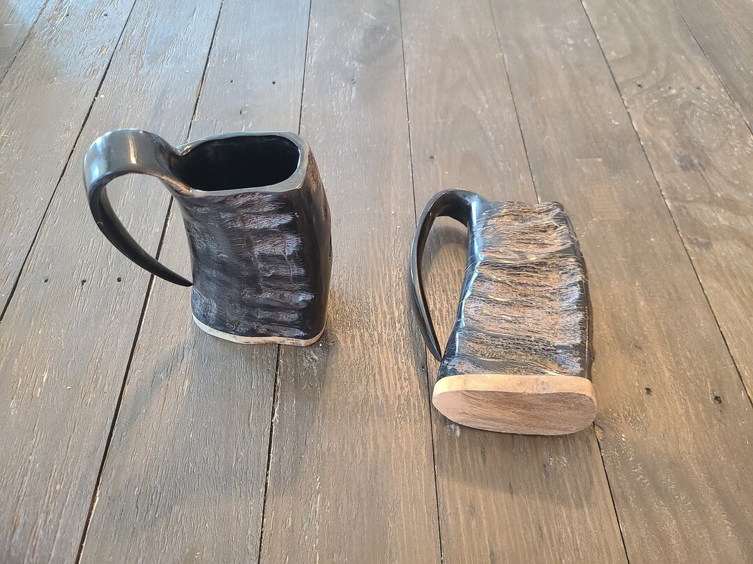 16-20 Oz Natural Water Buffalo Horn Mug, Viking Horn Mug, Beer Mug, Ale ...