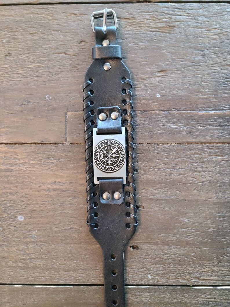 Viking/norse/celtic Leather Arm Cuff With Metal Plate | Etsy