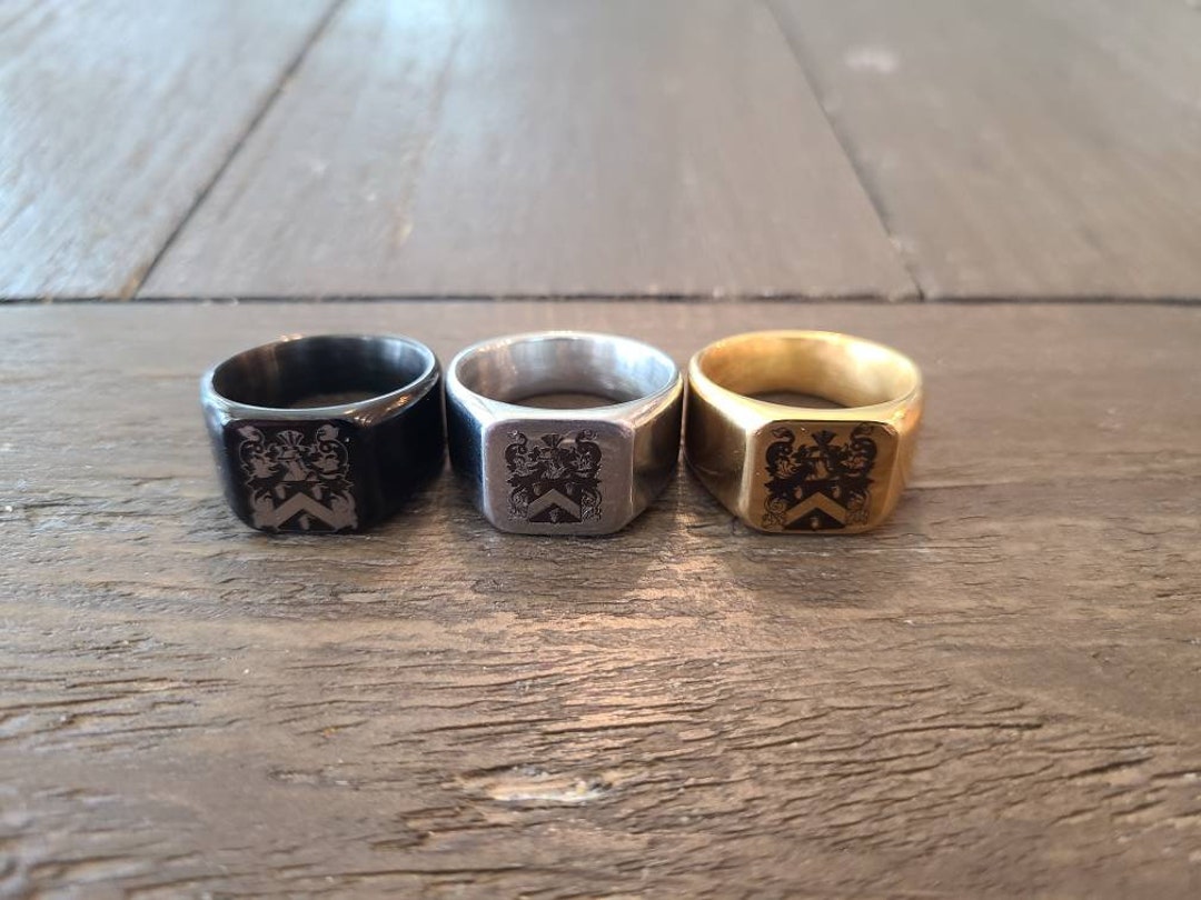 Stainless Steel Signet Ring With Family Coat of Arms or Family Crest ...