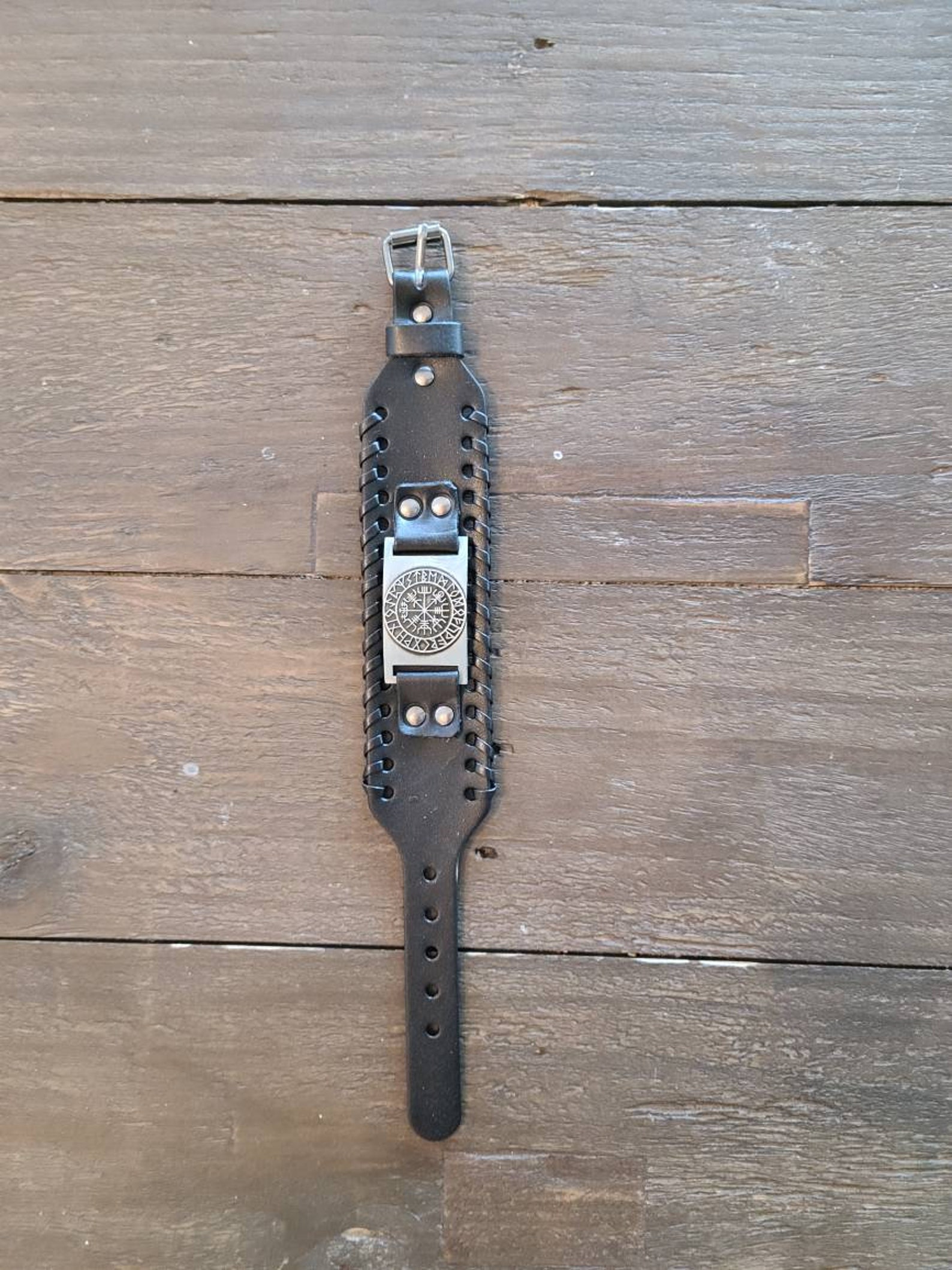 Viking/norse/celtic Leather Arm Cuff With Metal Plate | Etsy