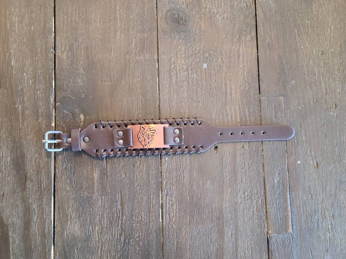Viking/norse/celtic Leather Arm Cuff With Metal Plate - Etsy