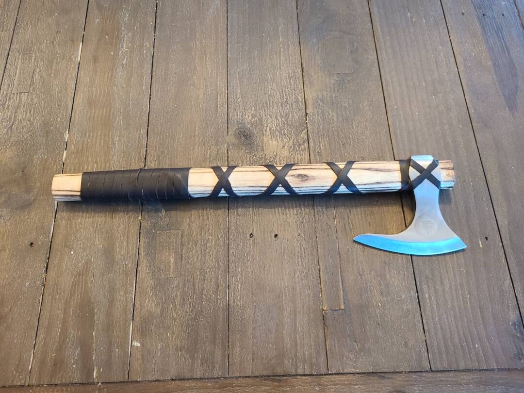 Leather Wrapped Viking Battle Axe, Carbon Steel, Ash Handle, Custom ...