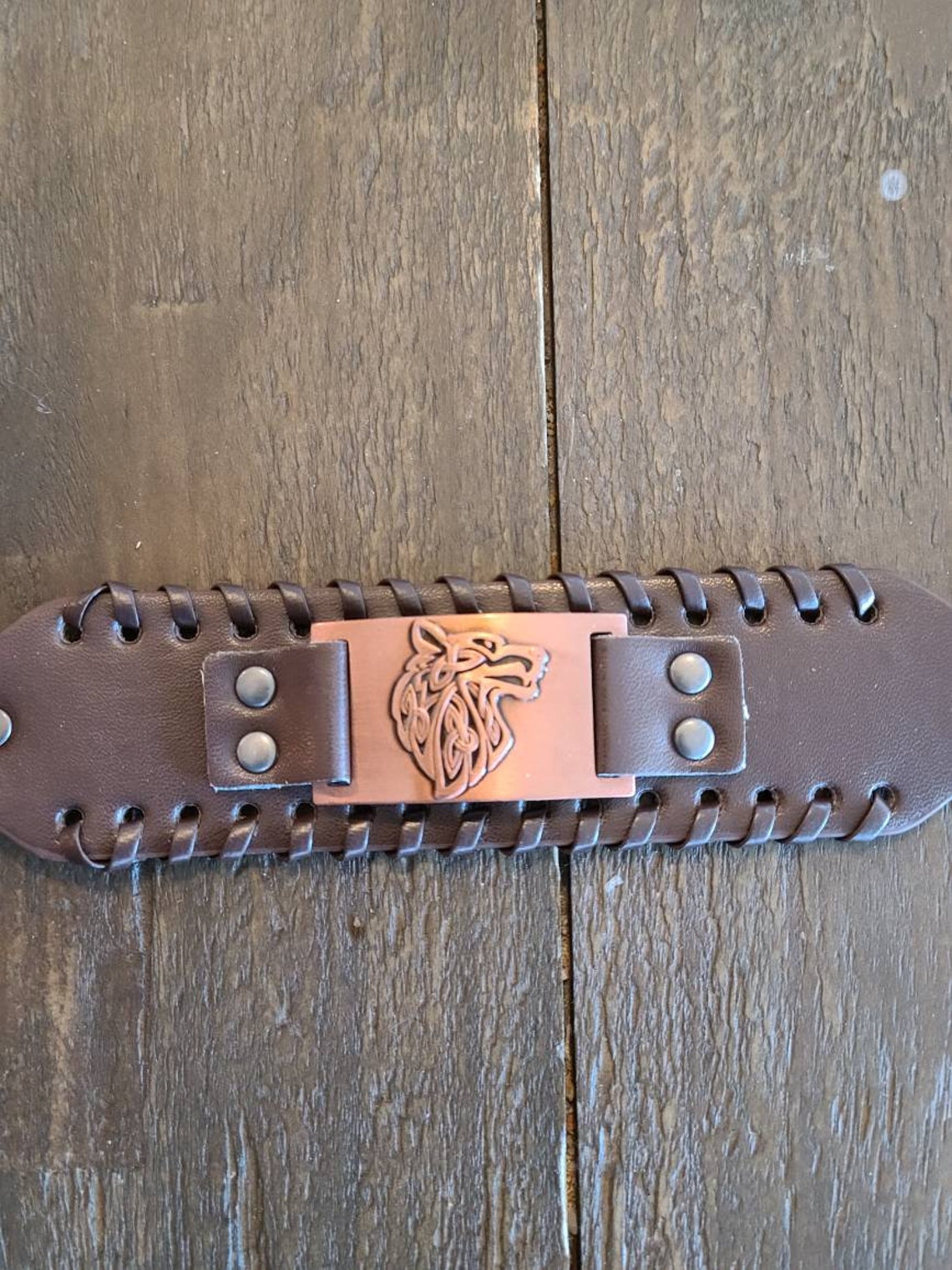 Viking/norse/celtic Leather Arm Cuff With Metal Plate - Etsy