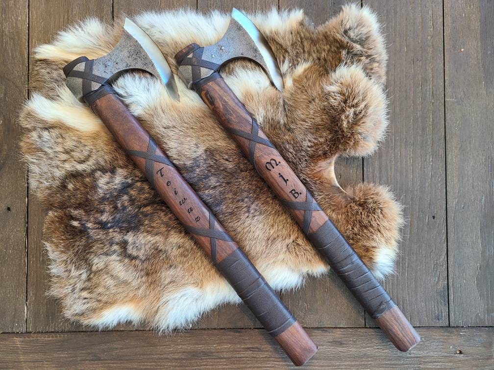 Custom Engraved Leather Wrapped Bearded Viking Axe and Leather - Etsy