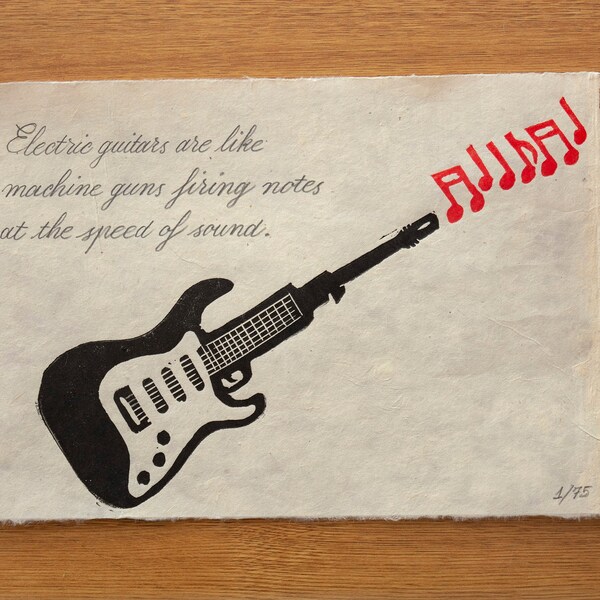 Guitar Linocut - Etsy