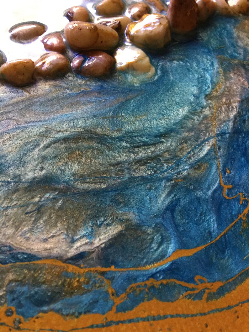 Original Abstract Landscape Resin Painting on Stretched Canvas, Mixed ...
