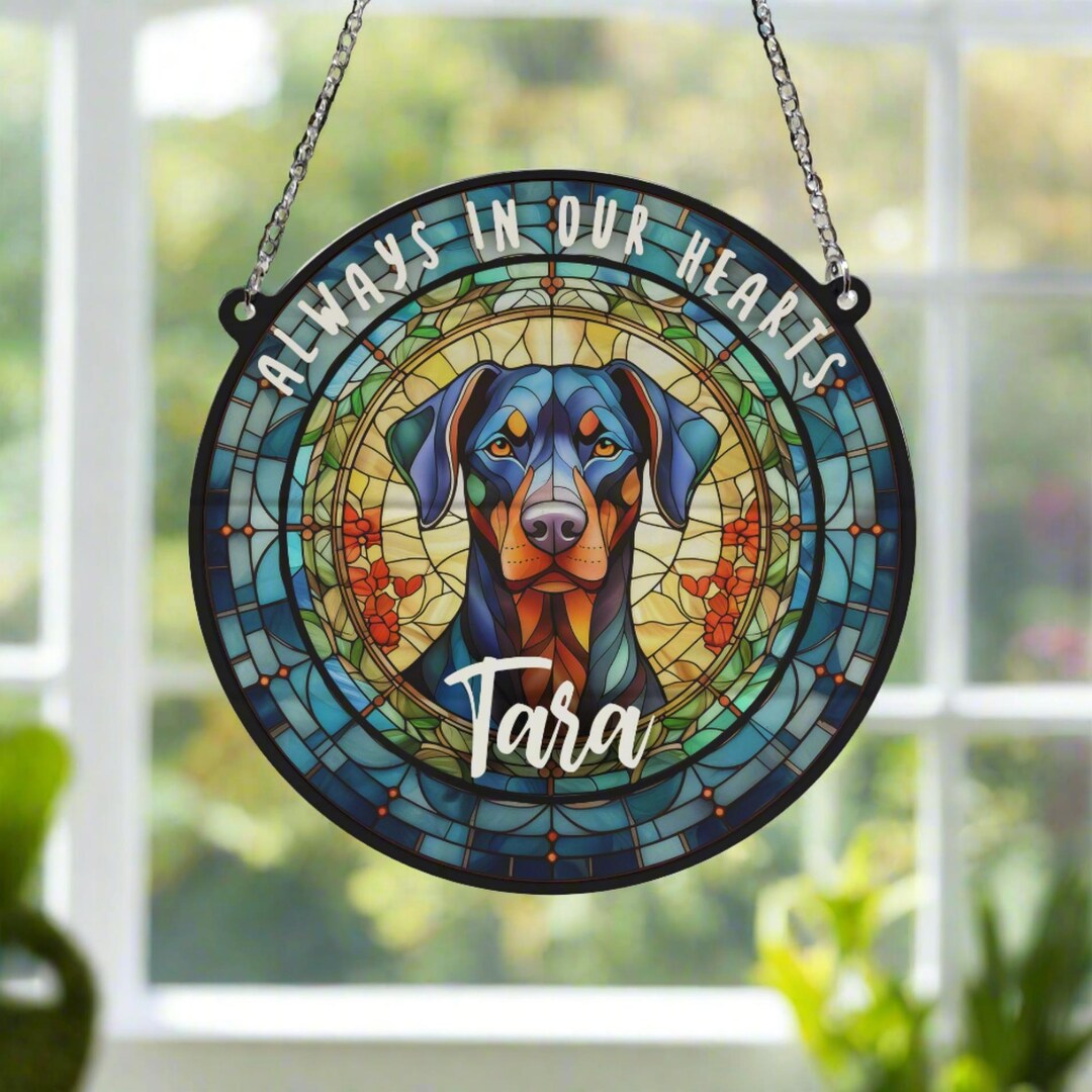 Doberman Memorial Stained Glass Effect Suncatcher - Etsy