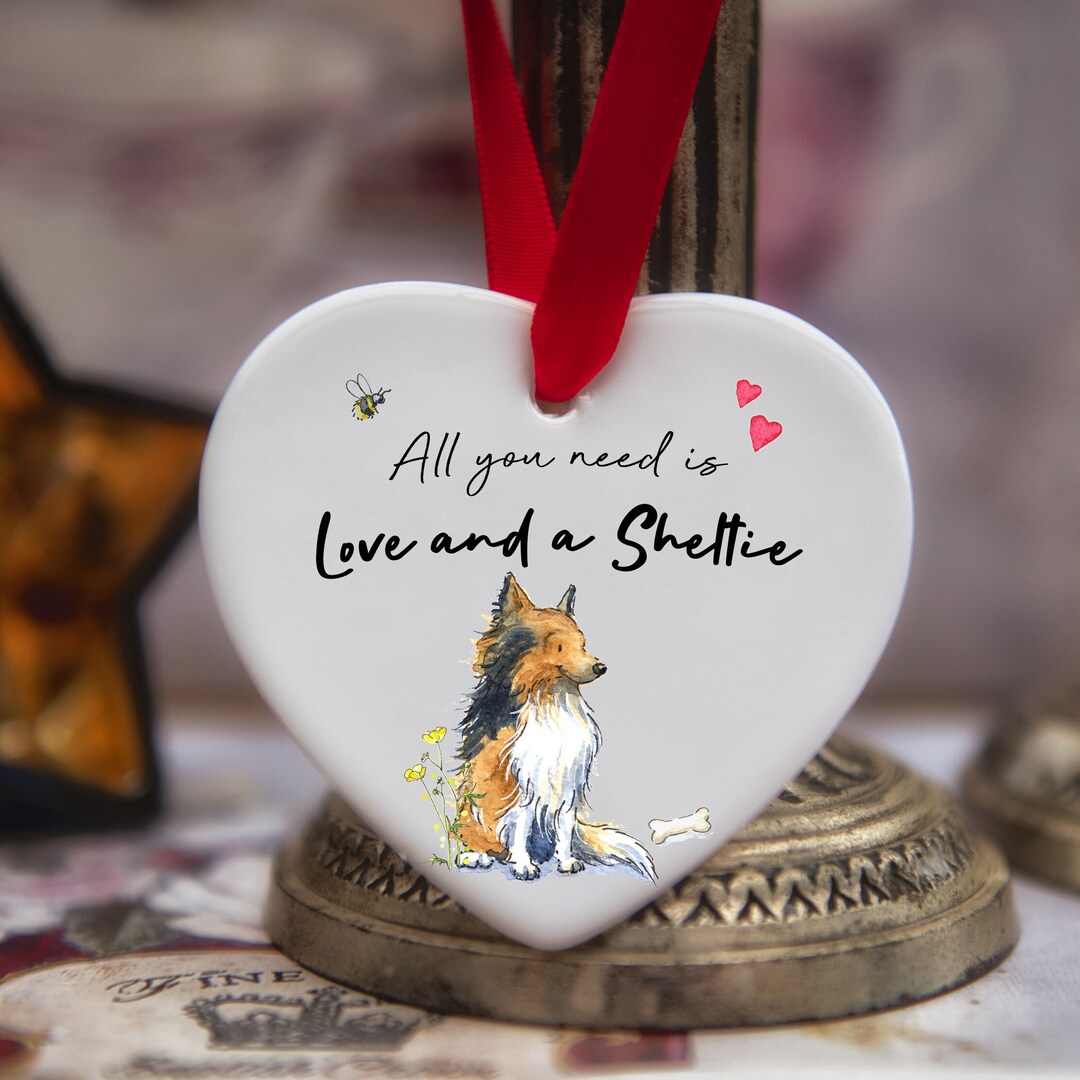 Love and a Sheltie Ceramic Heart - Etsy