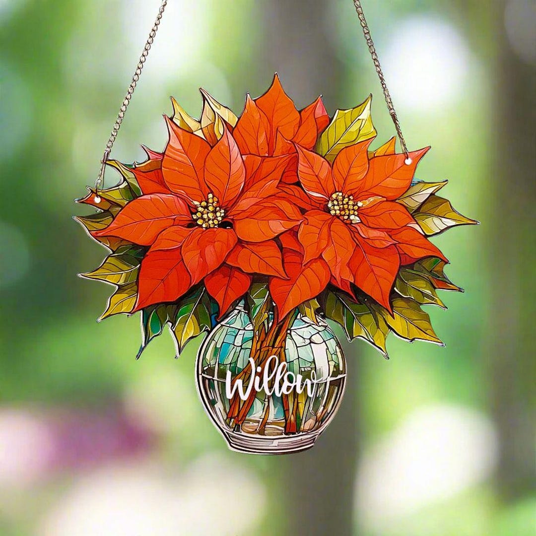Poinsetta (december)- Birth Flower Suncatchers - Etsy