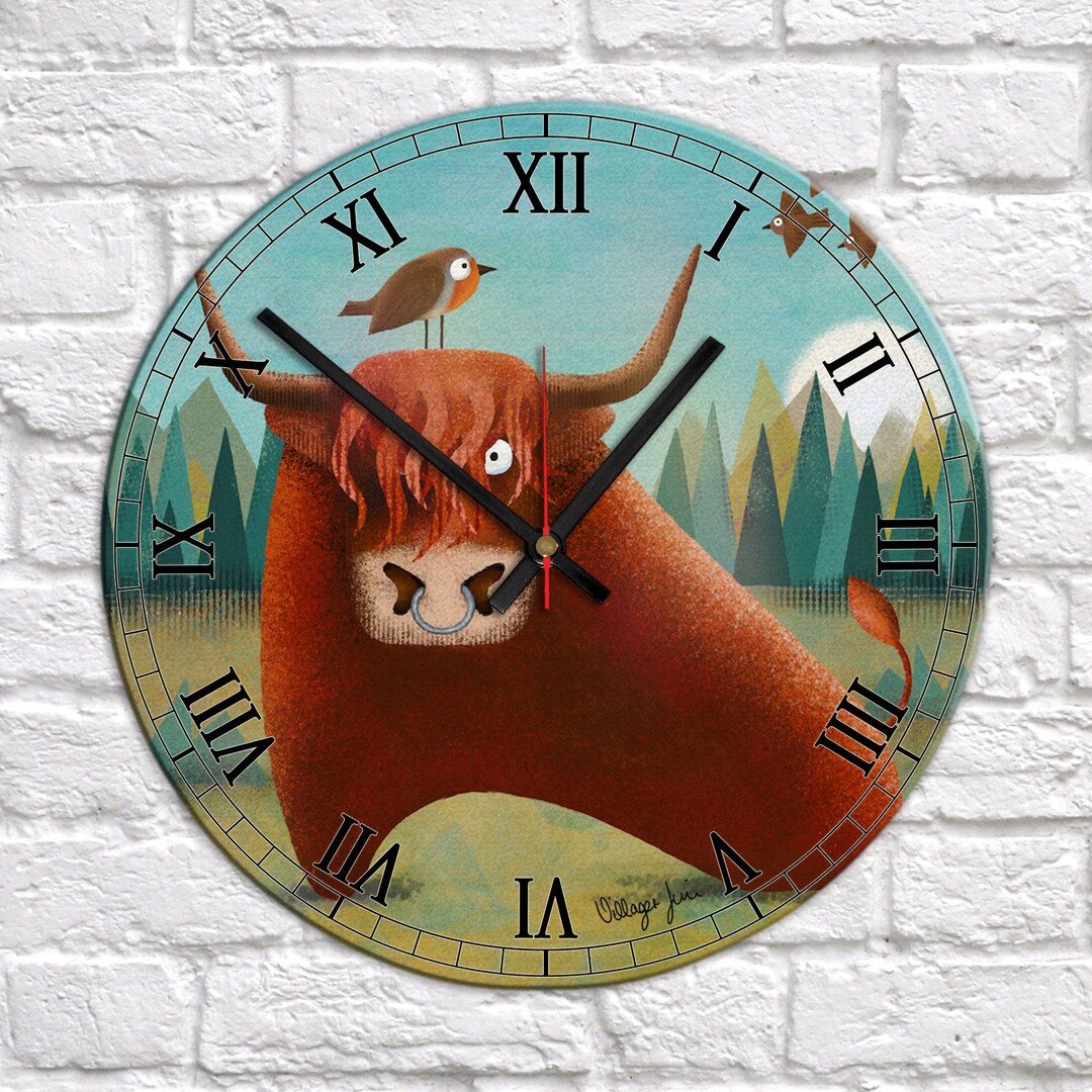 Bobbin and Jimbo the Bull Highland Art Clock - Etsy