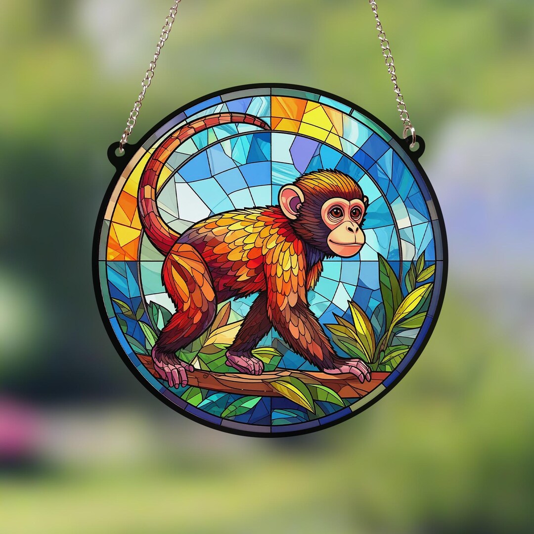 Monkey Stained Glass Effect Suncatcher - Etsy