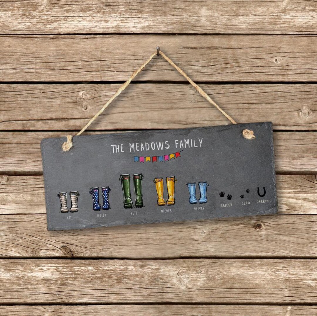 Welly Boot Family Personalised Long Slate Sign - Etsy