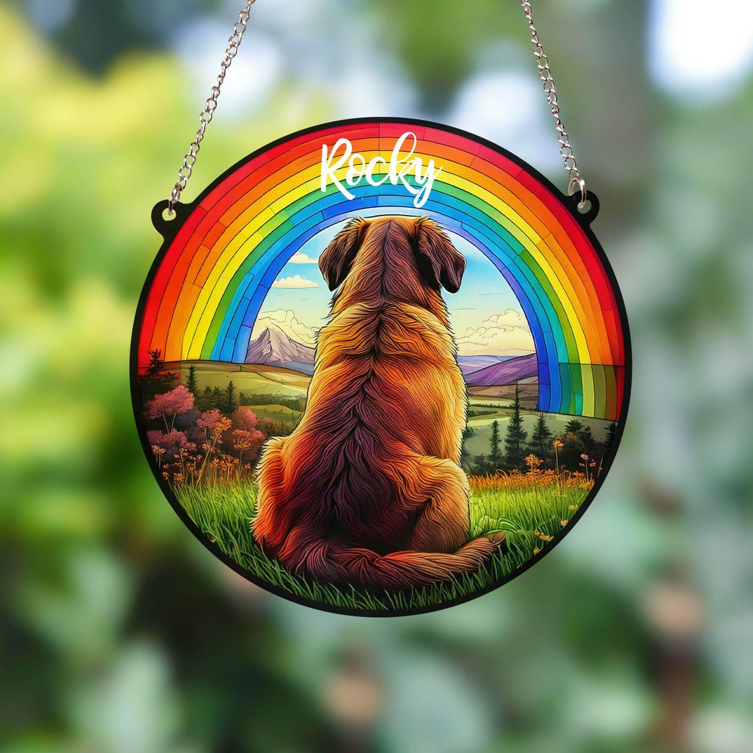 Leonberger Rainbow Bridge Personalised Stained Glass Effect Suncatcher ...