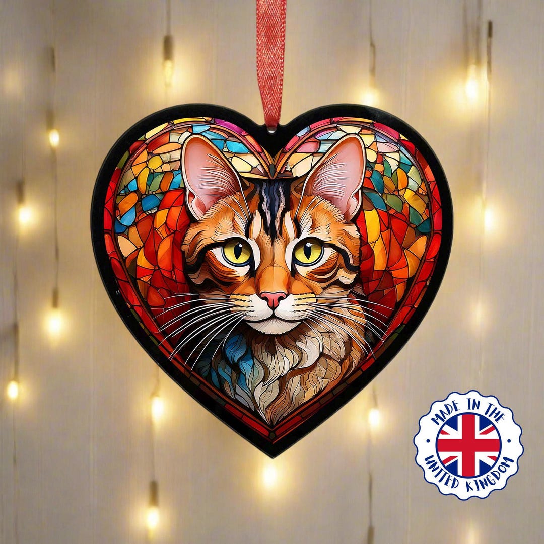 Bengal Cat Stained Glass Effect Heart Suncatcher - Etsy