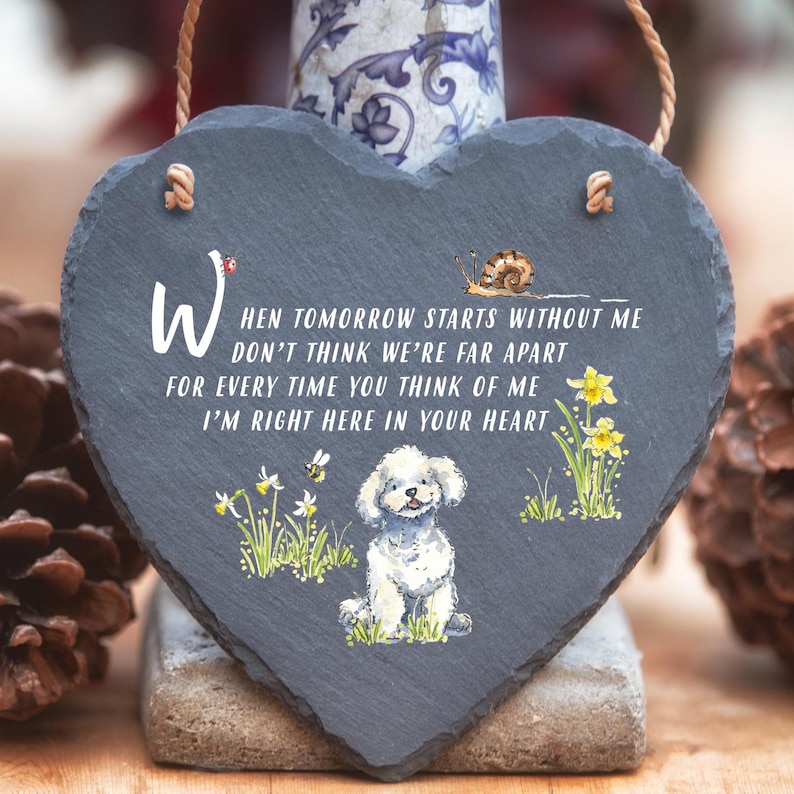 Bichon Frise Pet Memorial Slate Heart - Etsy