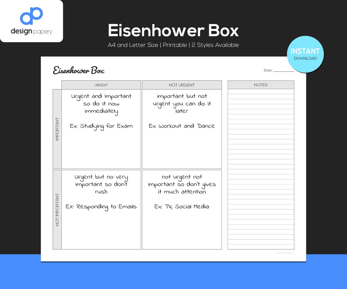 Eisenhower’s Strategy, Eisenhower Box, Decision Matrix, Time Management ...