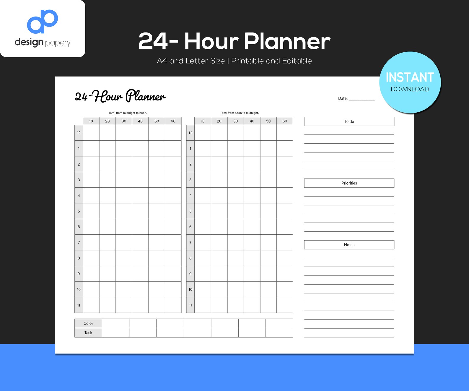 24 Hour Planner Daily Planner Daily Tasks Daily Goals Day - Etsy
