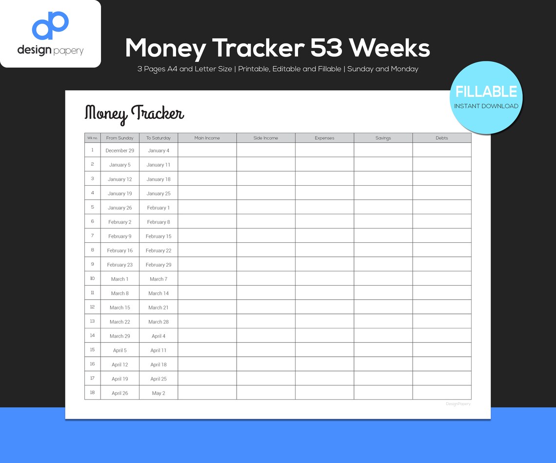 Money Tracker Finance Planner Financial Tracker Budget - Etsy