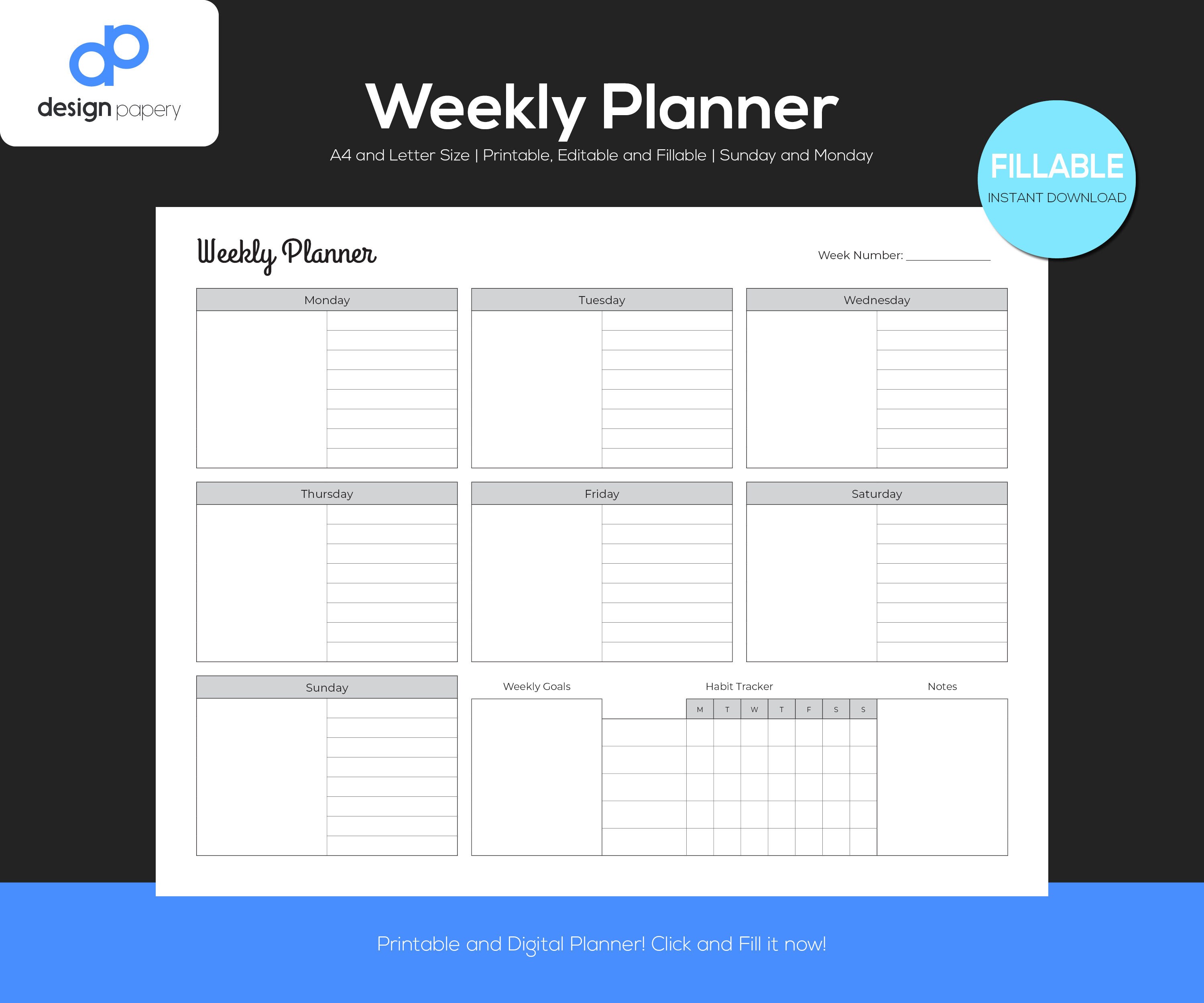 Weekly Planner, Weekly Plan, Week Action Plan, Planner Printable ...