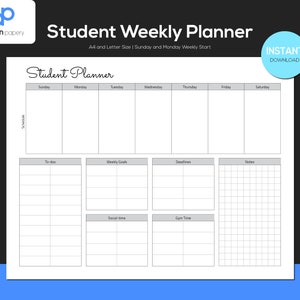 Weekly Student Planner High-school Planner Assignments - Etsy