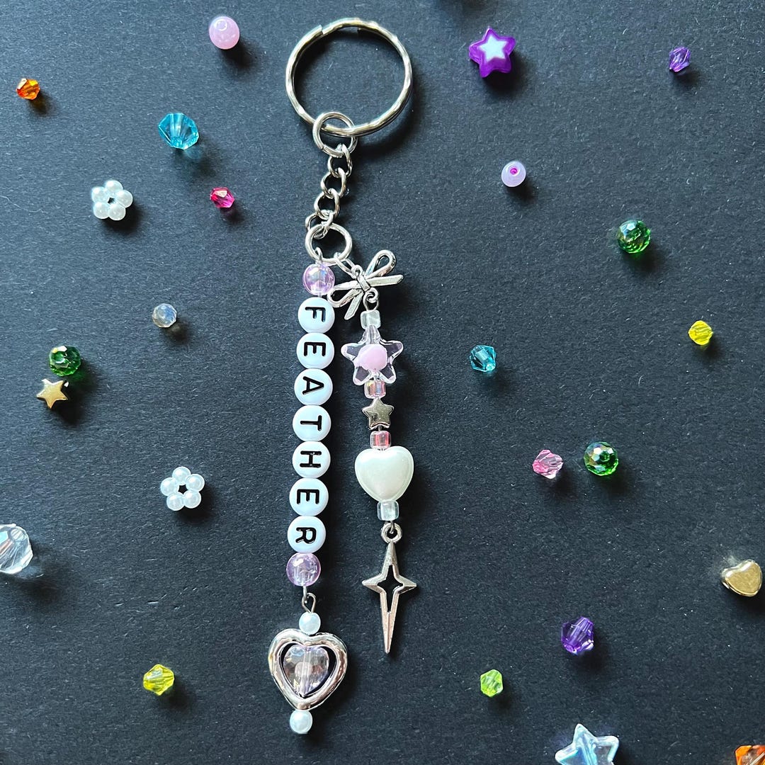 Sabrina Carpenter Inspired Feather Bead Keychain / Keyring | Phone Bag ...