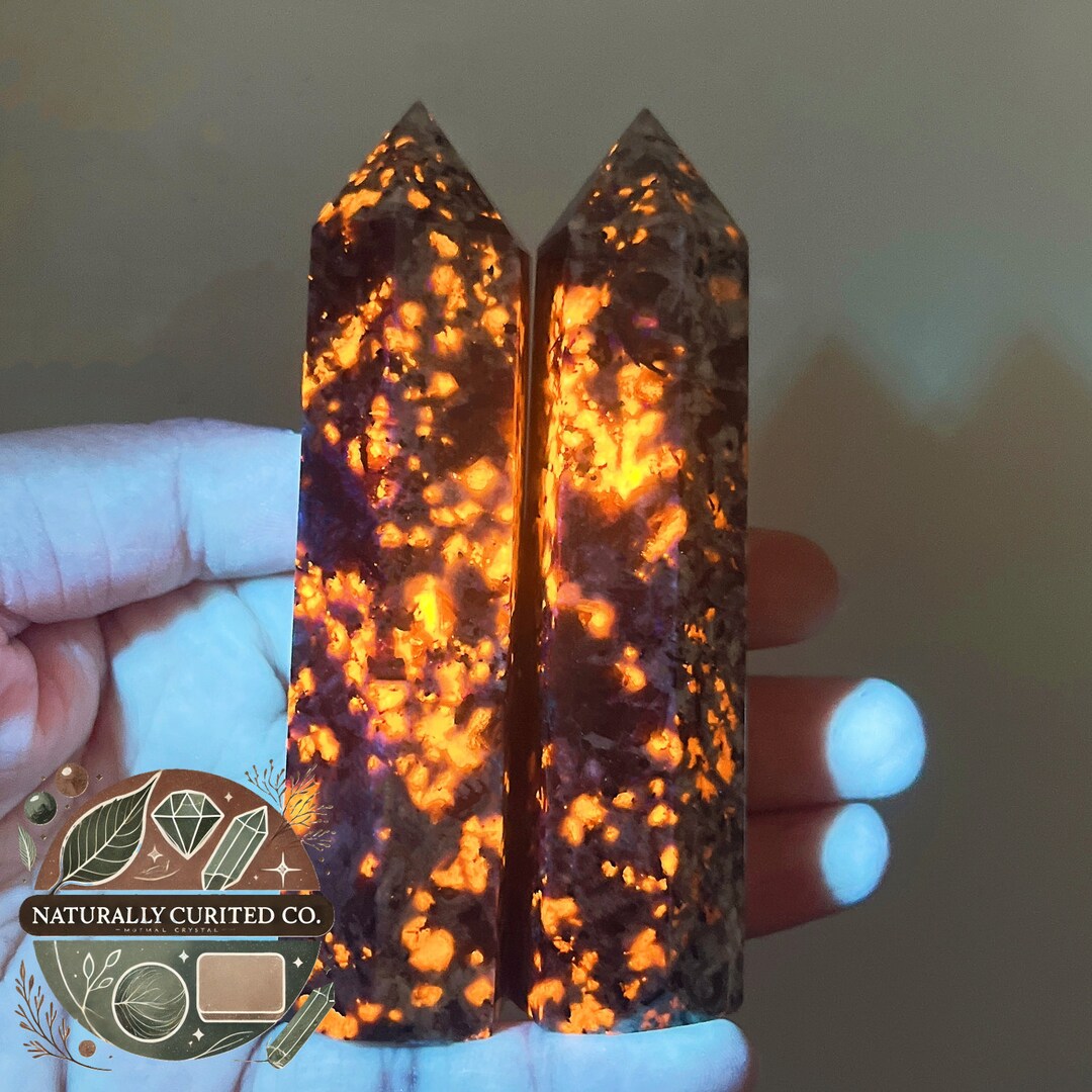 Natural Yooperlite Tower Fluorescent Crystal Flamestone Wand for Energy ...