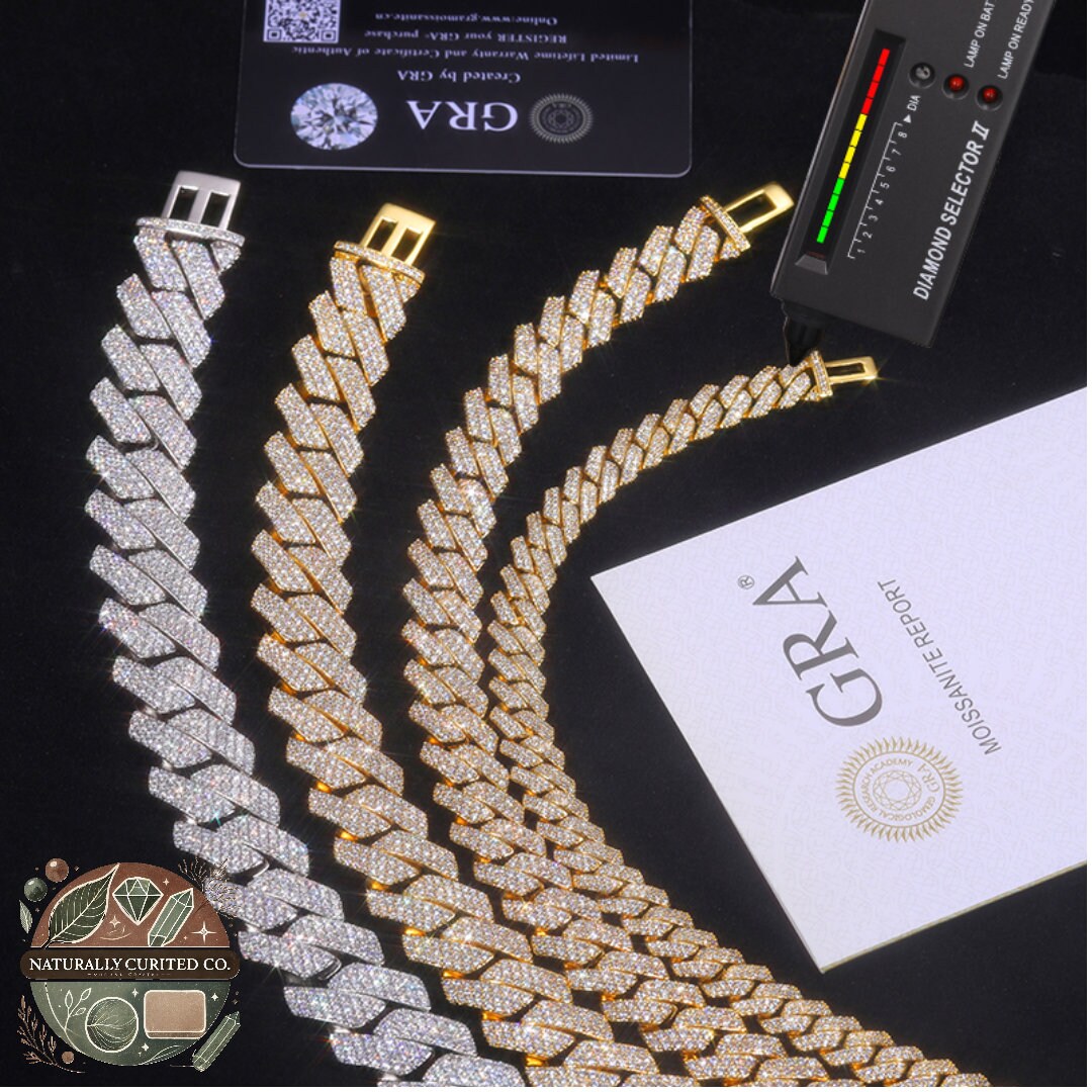 MOISSANITE Rounded Prong Miami Cuban Link Chain, Solid 925 Sterling ...