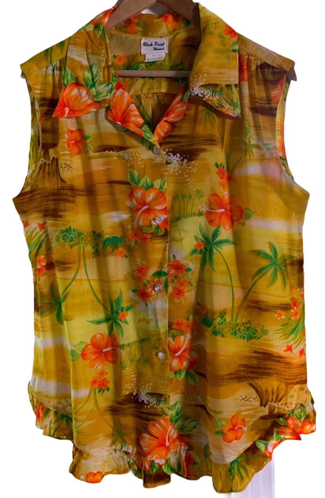 Black Point Hawaii 18 Vintage Yellow Sleeveless Aloha Hawaiian Shirt - Etsy