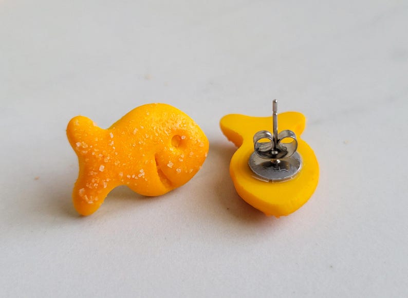 Handmade Polymer Clay Fish Cracker Stud Earrings - Etsy