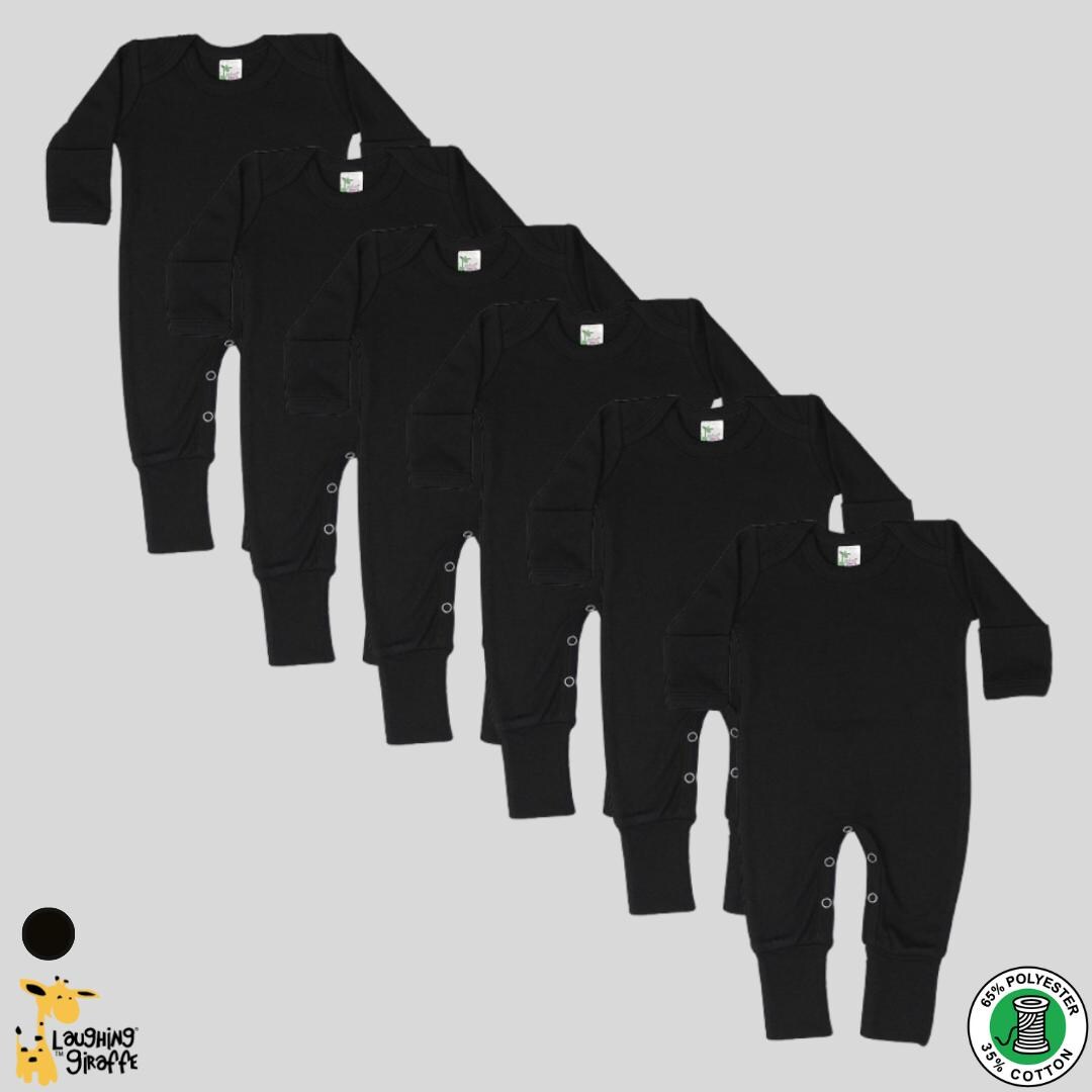 6-pack Baby Sleep N' Play Romper: Black Poly-cotton Blend, Mittens ...