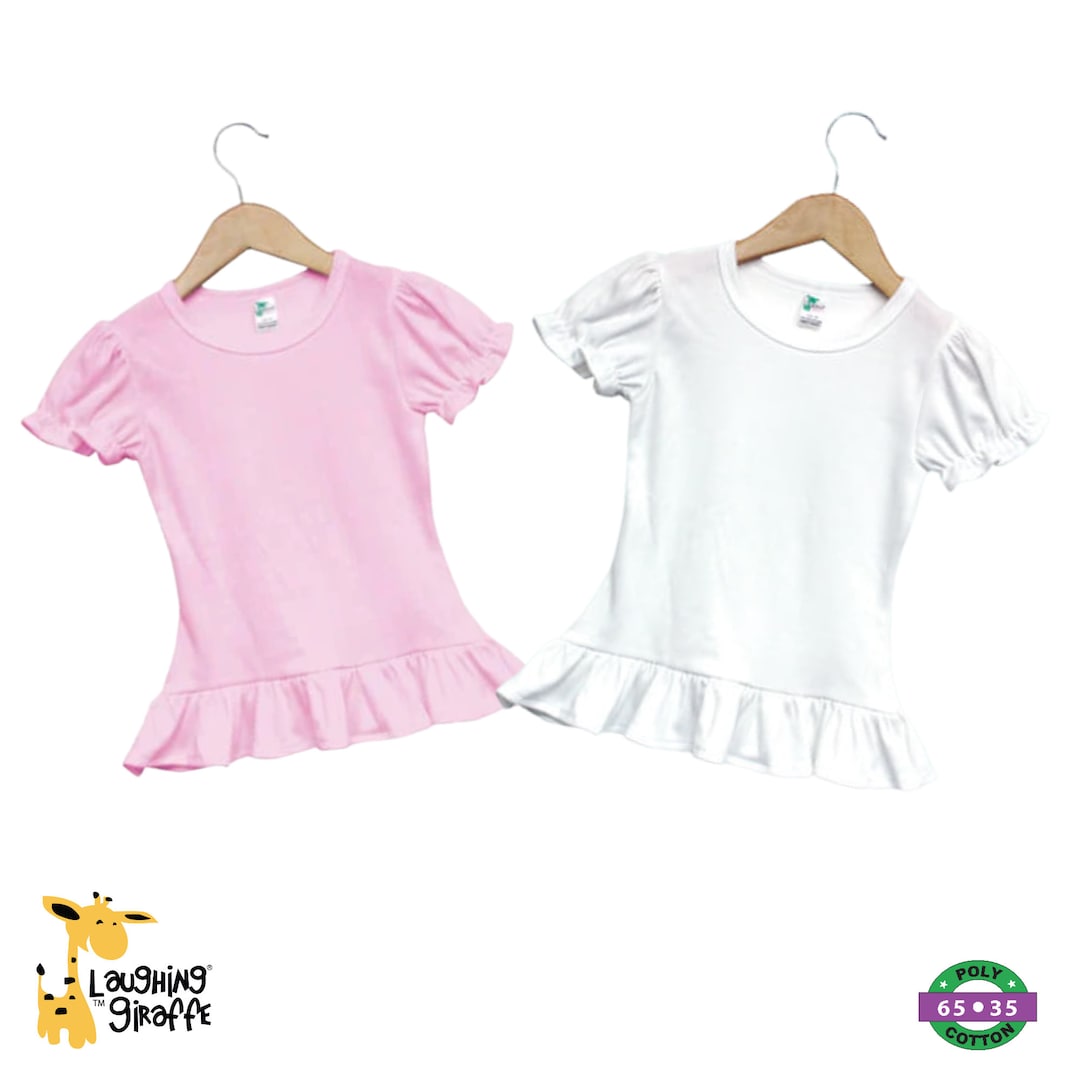 Toddler & Kid Girls Blank Ruffle Puff Sleeve T-shirt Polyester Cotton ...