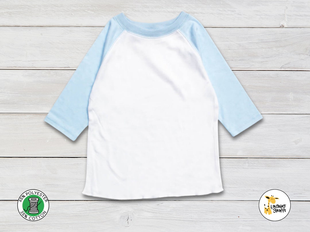 Toddler & Kids Blank Blue Raglan Baseball T-shirts Polyester Cotton ...